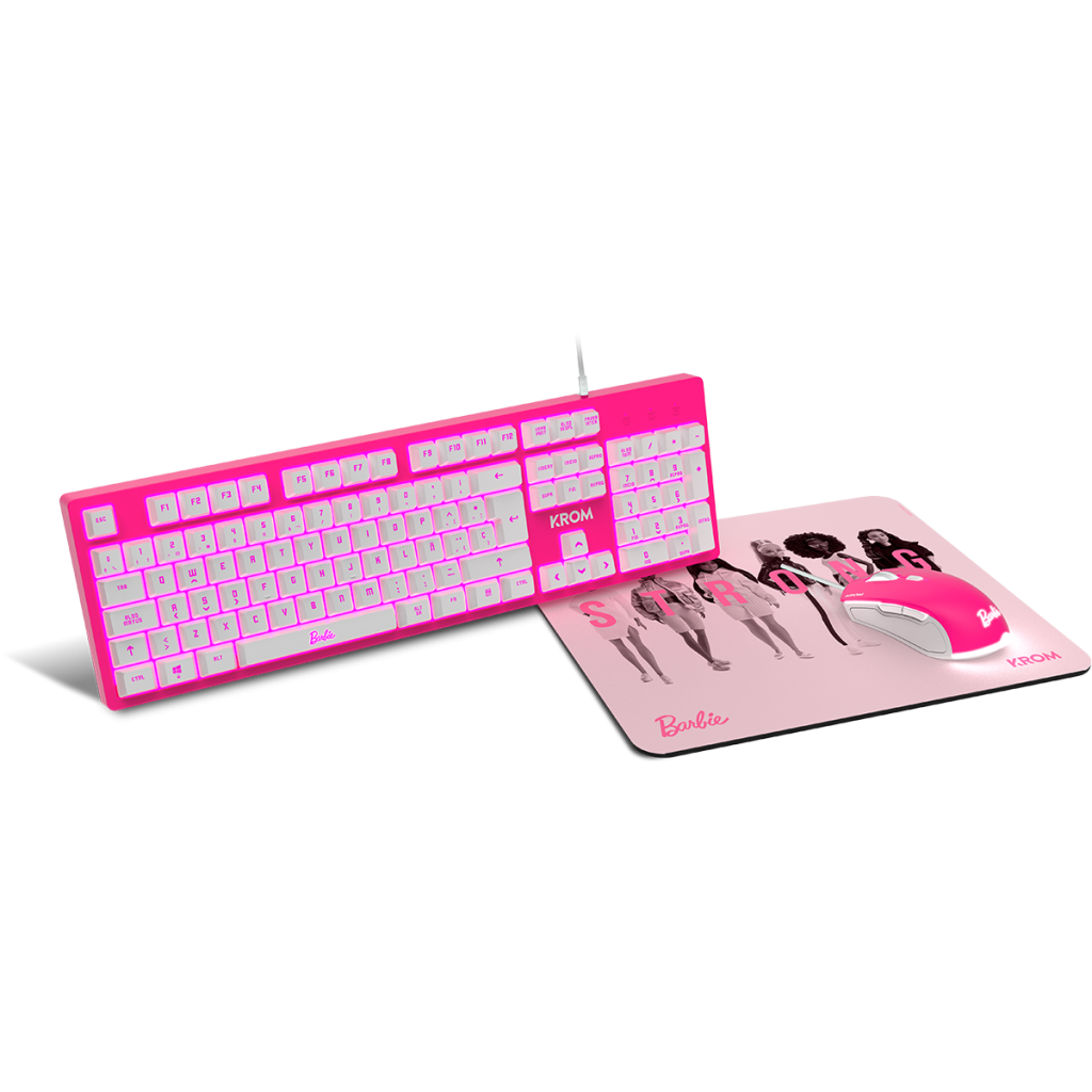 Combo BARBIE 3 en 1 Teclado Mouse y pad mouse KROM – FullMerca